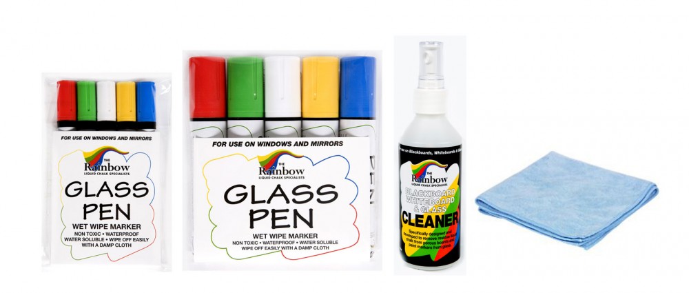 Glass Pens 15mm Broad Nib Assorted Packed - Rainbow Chalk Markers